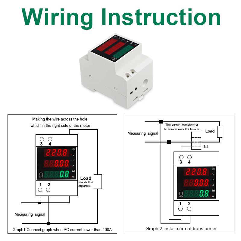 Narinco- NHS0831 D52-2047 DIN-rail Multi-function Digital Meter AC 80-300V 0-100A